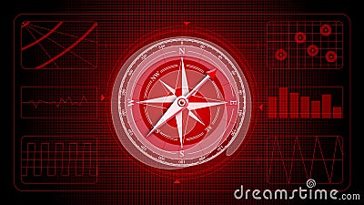 Close Up View of the Compass on Deep Red Background. Futuristic ...