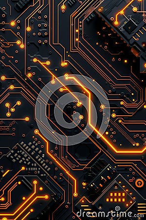 Intricate Circuit Board With Glowing Red Connectors And Electronic ...