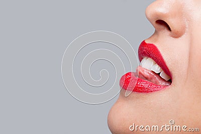 Close Up Woman Licking Her Red Teeth. Stock Image | CartoonDealer.com ...