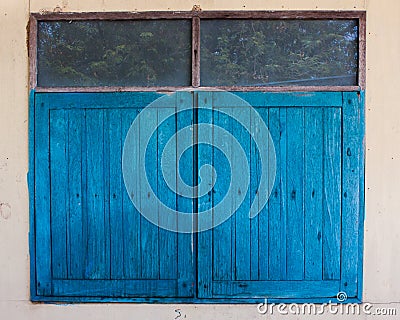 Closed blue wood windows - Stock Image - Everypixel