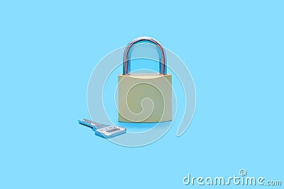 Closed Lock With A Key On A Blue Background Stock Photo | CartoonDealer ...