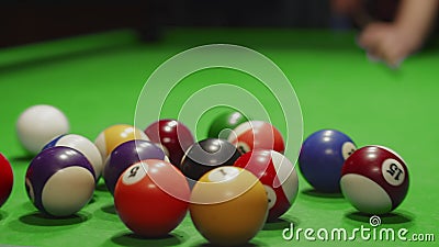 Closeup of Billiard Balls on Table Assembled in Triangle, Formation ...