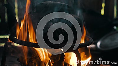 Boiling Old Kettle on the Fire with Steam Stock Video - Video of asia ...