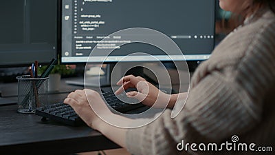 Closeup of Caucasian Software Coder Hands Typing on Keyboard in Front of Computer Screen Stock ...