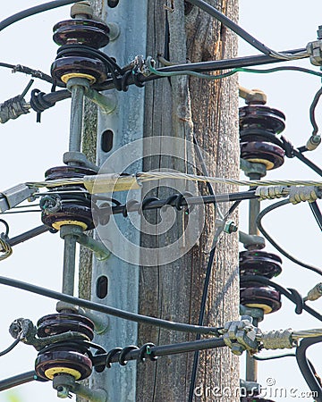 Closeup Of Electrical Wires And Connections On A Utility Pole Royalty ...