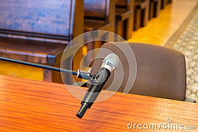 Closeup Of Microphone In The Courthouse. Justice System, Witness ...