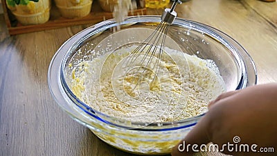 Closeup of Mixing Flour with Already Beaten Up Eggs and Sugar Stock ...