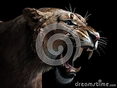 A Closeup Of A Roaring Sabertooth Tiger In The Dark Stock Illustration ...