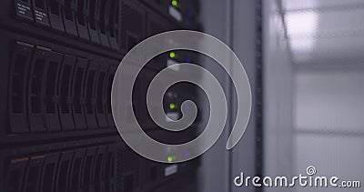 Closeup of Server Room Rack in Big Data Center Office Space. Server ...