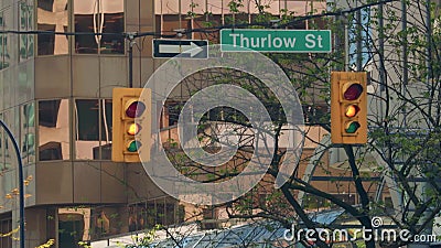 Closeup Shot of Traffic Lights Turning Red in Downtown Vancouver Stock ...