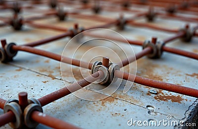 Closeup View Of Rebar Grid Reinforcement In Concrete Foundation. Metal ...