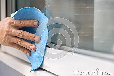 Worker Use A Soft Cloth Cleaning UPVC Aluminum Window Frames Remove A ...