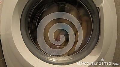 Clothes Spin in the Washing Machine. Washing Process. Timelapse. Stock ...
