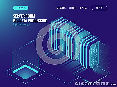 Cloud Server Room Concept, Data Center, Processing Big Data, Networking Process, Data Routing ...