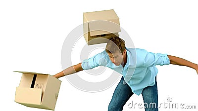 Clumsy Man Dropping Boxes Over On White Screen Stock Video - Video of ...