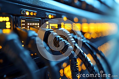 Cluster Of Black And Gray Cables Connected To A Network Switch In A ...