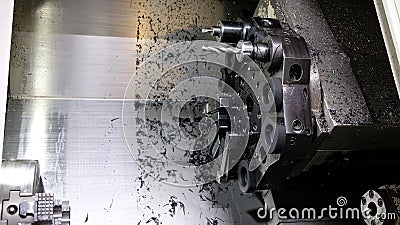The CNC Lathe Machine. Turning Machine for Drilling with the Drill Tool ...