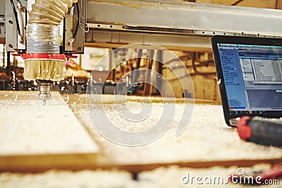 CNC Router Machine Creates A Layout Of The Shelf Complex. Stock Image ...