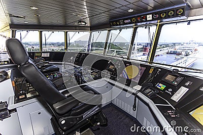Cockpit Of A Huge Container Ship Royalty-Free Stock Image ...