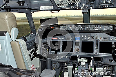 Cockpit Passenger Plane. The Steering Wheel Control Of The Aircr Stock ...
