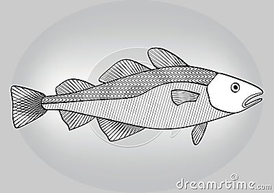 Cod, Black And White Hatched Drawing A Gray Gradient Background Vector ...