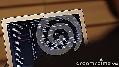 Coder Developing Program on Laptop Close-up. Real Code on Computer Screen Stock Video - Video of ...