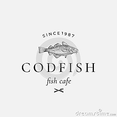 Codfish Abstract Vector Sign, Symbol Or Logo Template. Hand Drawn Cod ...