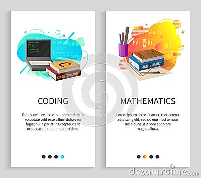 Coding And Mathematics School Subjects Disciplines Cartoon Vector ...