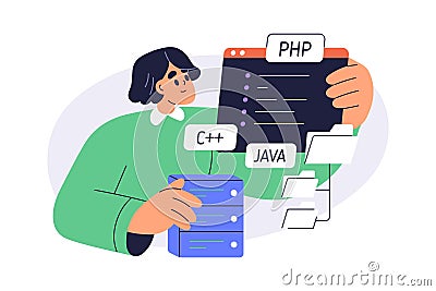 Coding, Programming, Back-end Development Concept. Software Engineer Working With Different ...