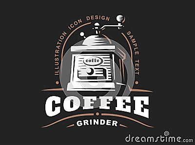 Coffee Grinder Logo - Vector Illustration, Emblem On Black Background ...