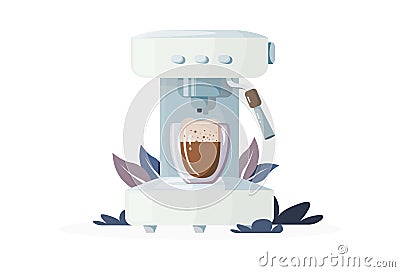 Coffee Machine In Cartoon Modern Style. Front View Of Coffee Machine ...