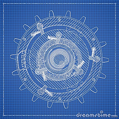 Cog Blueprint Stylized Draft Vector Illustration | CartoonDealer.com ...