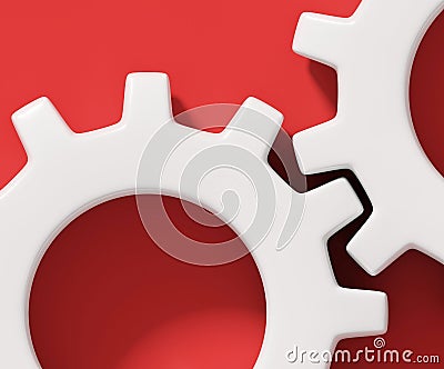 Cog Teeth Close Up Of Two White Connecting Gear Cogs Isolated On Red ...