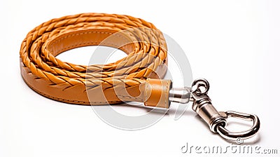 A Coiled, Braided Leather Belt With A Metallic Buckle Against A White ...