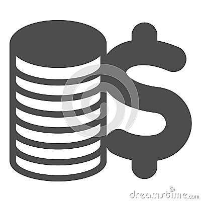 Coins, Chips, Tokens And Dollar Sign Solid Icon, Money Concept, Stack ...