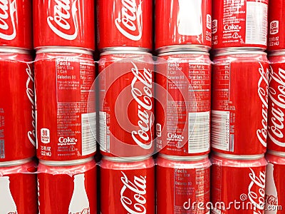 Coke Coca Cola Classic Cans Cases Stacked In Supermarket Background ...