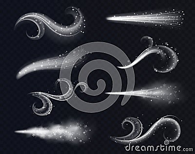 Cold Wind Air Streams. Realistic Winter Breath Flows With Snowflakes ...