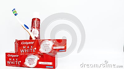 Colgate Max White Toothpaste Produced by Colgate-Palmolive Stock ...