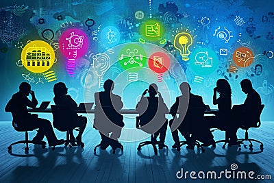 Collaborative Teamwork. Silhouettes Of Figures Of Company Employees ...