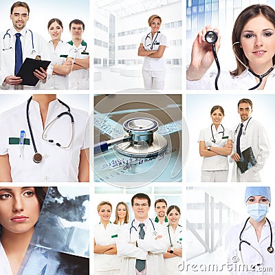 A Collage Of Medical Images With Young Doctors Royalty Free Stock ...