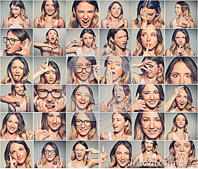 Collage Of A Young Woman Expressing Different Emotions Stock Photo ...