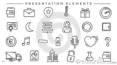Collection of Presentation Elements Line Icons on the Alpha Channel ...
