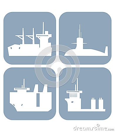 Collection Of Ship Icons. Bulk Ship, Nuclear Submarine, Ro Ro Ship ...