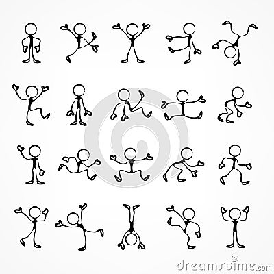 Collection Of Stick Linear Moving Figures Cartoon Vector ...