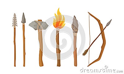 Collection Of Stone Age Tools And Weapon, Primitive Prehistoric Hunter ...