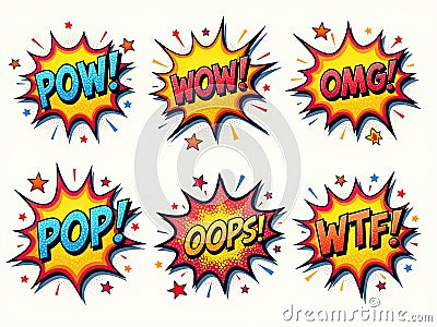 Colorful Comic Speech Bubbles With Various Exclamations, Created With ...