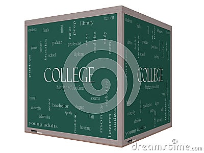 College Word Cloud Concept On A 3D Cube Blackboard Royalty-Free Stock ...
