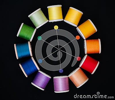 Color Wheel In Sewing Threads And Pins Stock Photography ...