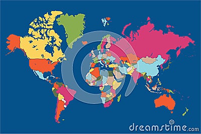 Colored Map Of World With Countries Borders, Vector Iilustration ...