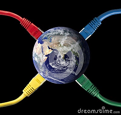 Colored Network Cables Connected To The Earth Stock Photography - Image ...